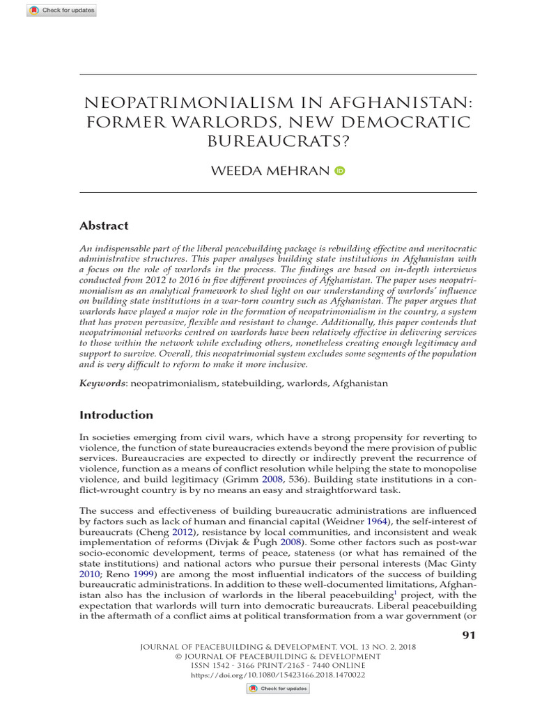 Neopatrimonialism in Afghanistan: Former Warlords New Democratic ...