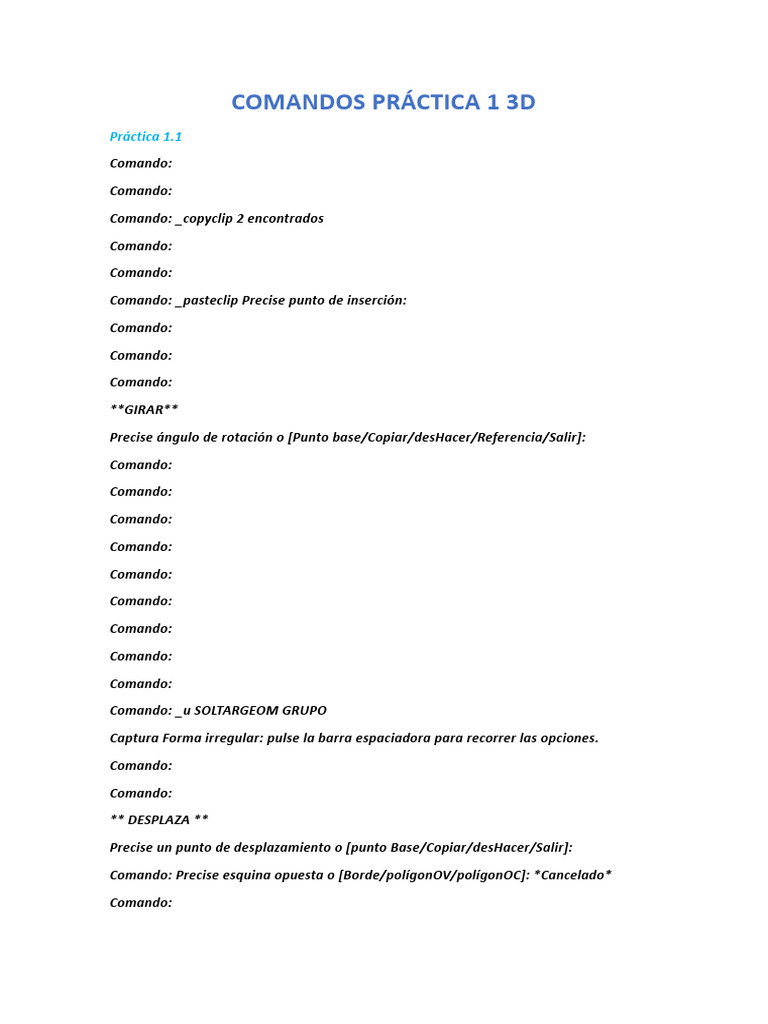 COMANDOS PRÁCTICA 1 3D | PDF