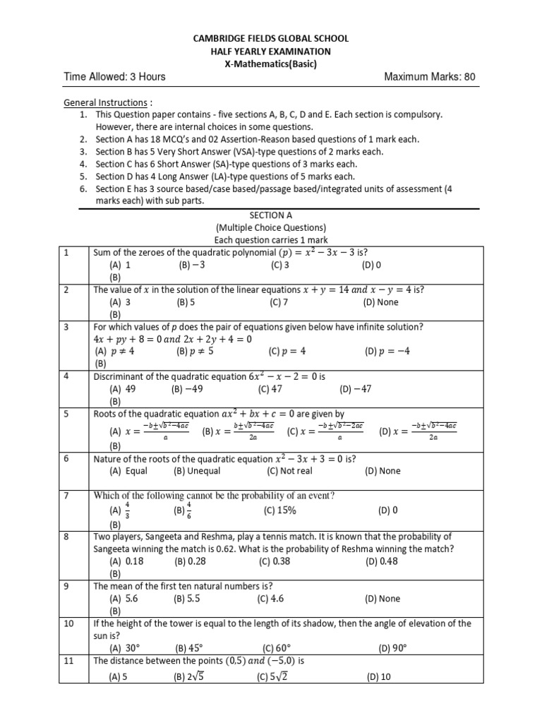 10TH (Basic) | PDF | Mathematics | Algebra