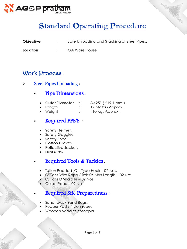 SOP - Steel Pipe Loading and Unloading & Stacking. | PDF | Crane (Machine) | Rope
