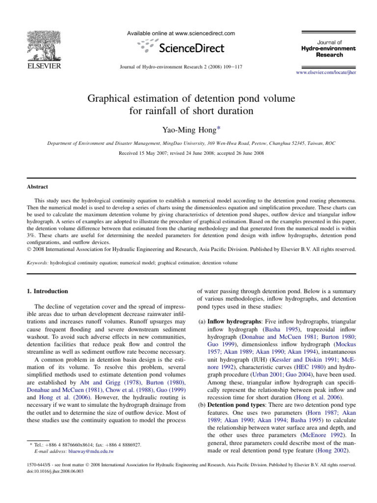 Yao-Ming Hong (2008) - Graphical Estimation of Detention Pond Volume For Rainfall of Short ...