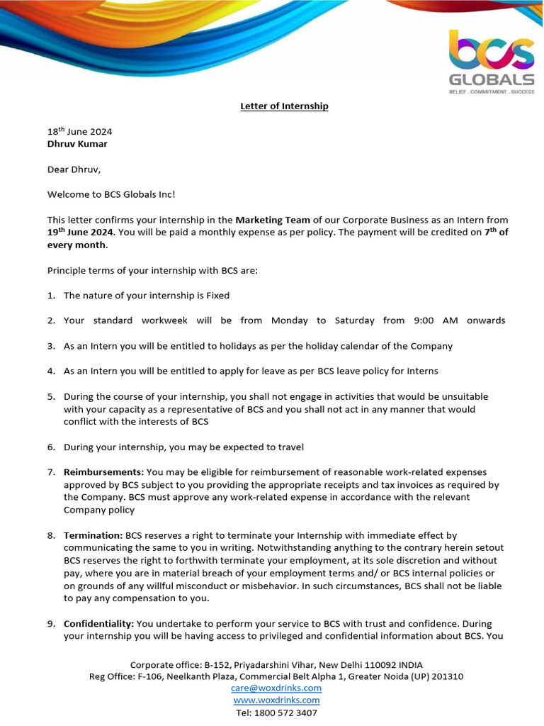 Letter of Internship - Dhruv Kumar (1) | Download Free PDF | Confidentiality | Justice