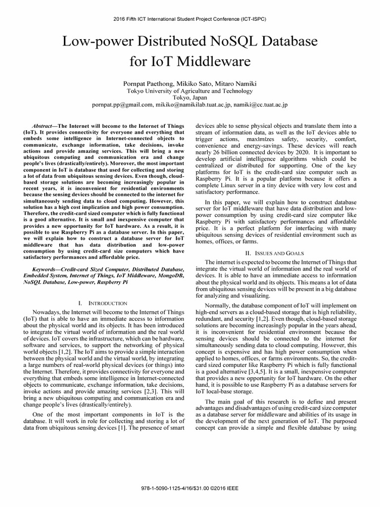Low Power Distributed Nosql Database For Lot Middleware Pdf Databases Internet Of Things