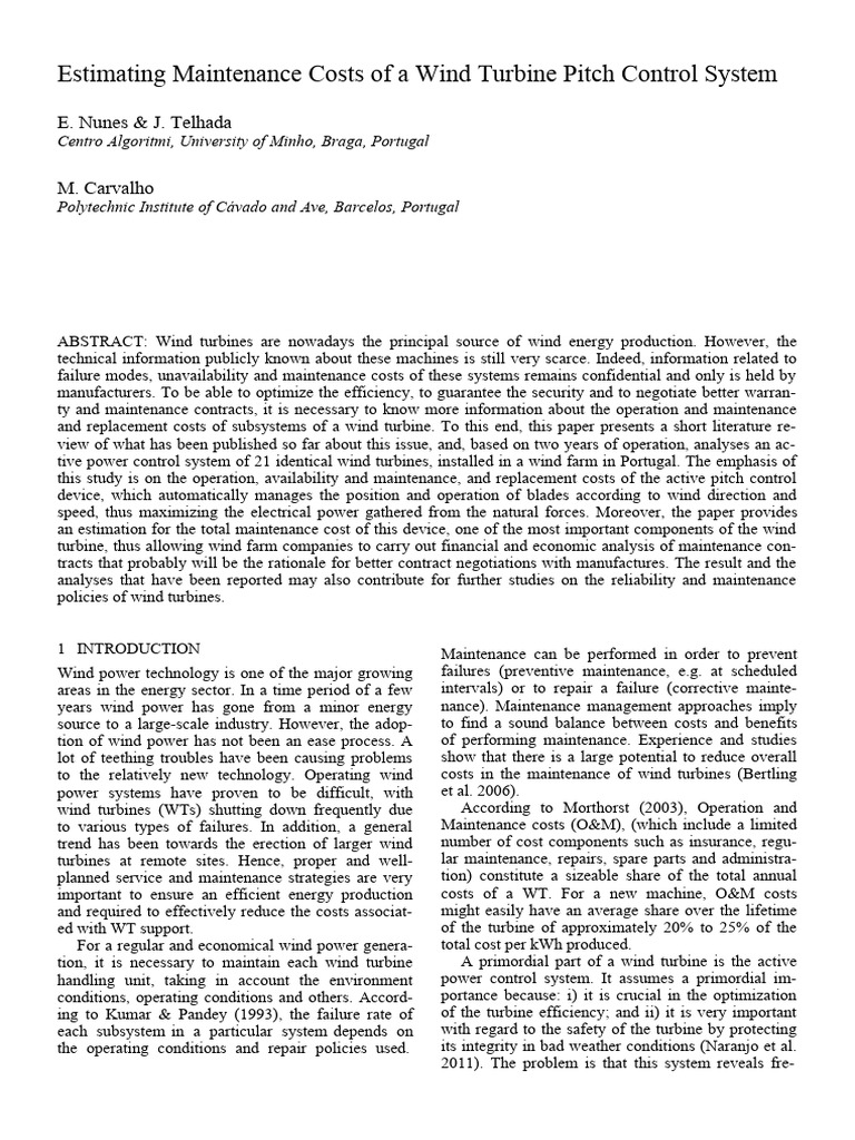 Estimating maintenance costs of a wind turbine pitch control system ... Estimating maintenance costs of a wind turbine pitch control system ...