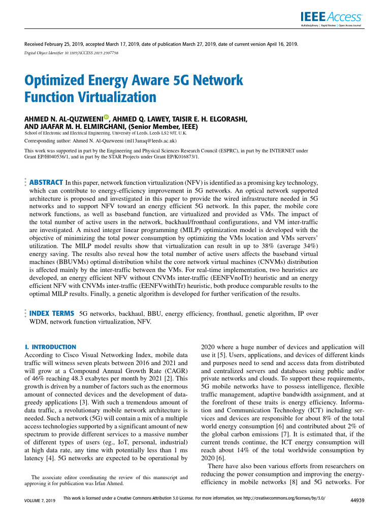 Optimized Energy Aware 5G Network Function Virtualization | PDF | Computer Network | Channel ...