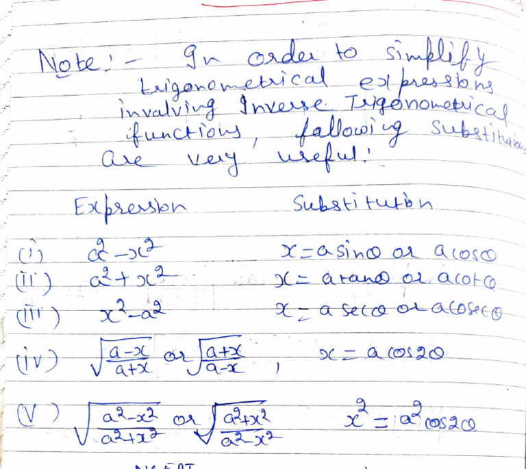 Substitution to Simplify Inverse Trigonometric Functions | PDF