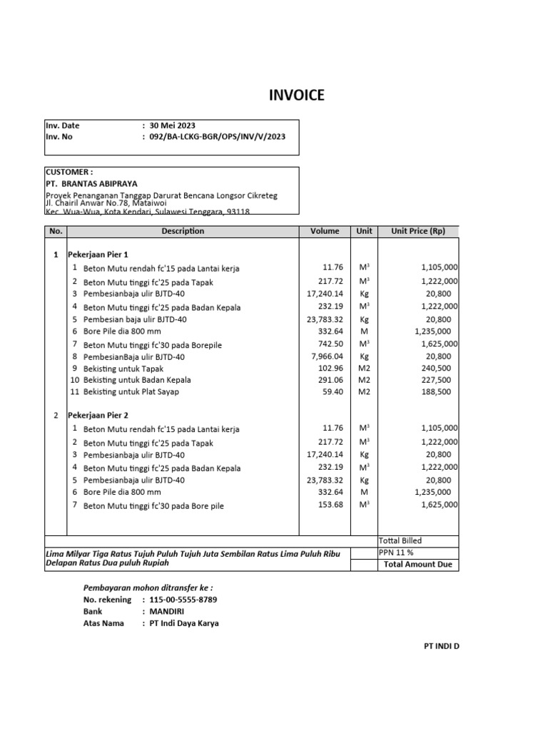Invoice Proyek Penanganan Bencana 2023 | PDF
