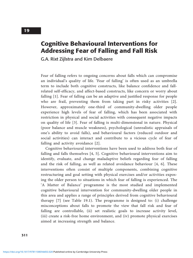 Cognitive Behavioural Interventions For Addressing Fear of Falling and Fall Risk | PDF ...