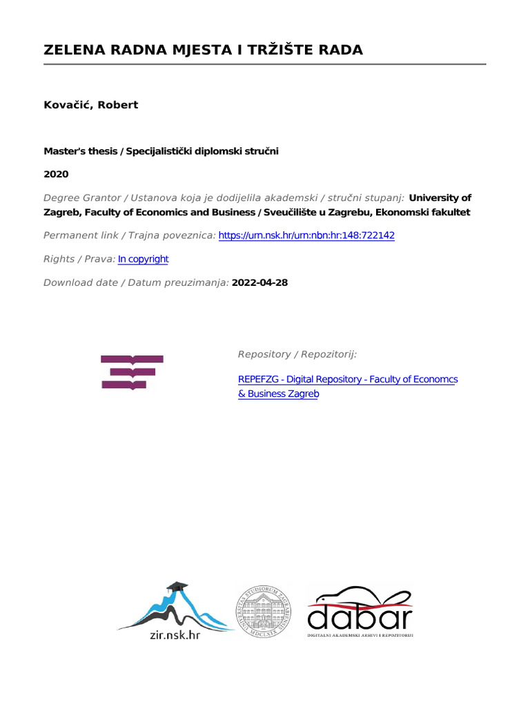 Diplomski Rad - Zelena Radna Mjesta I Trziste Rada - Robert Kovacic ...