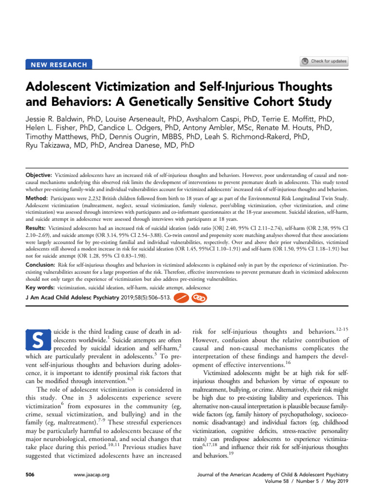 Adolescent Victimization Study | PDF | Self Harm | Twin