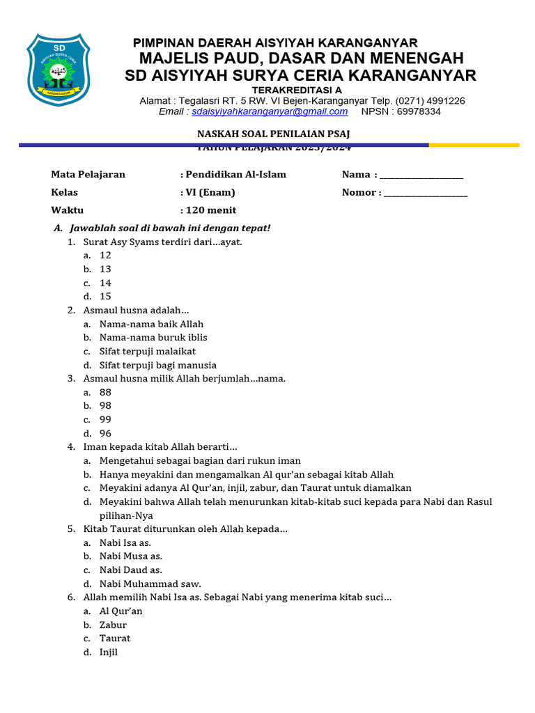 Soal Psaj 2023-2024 | PDF