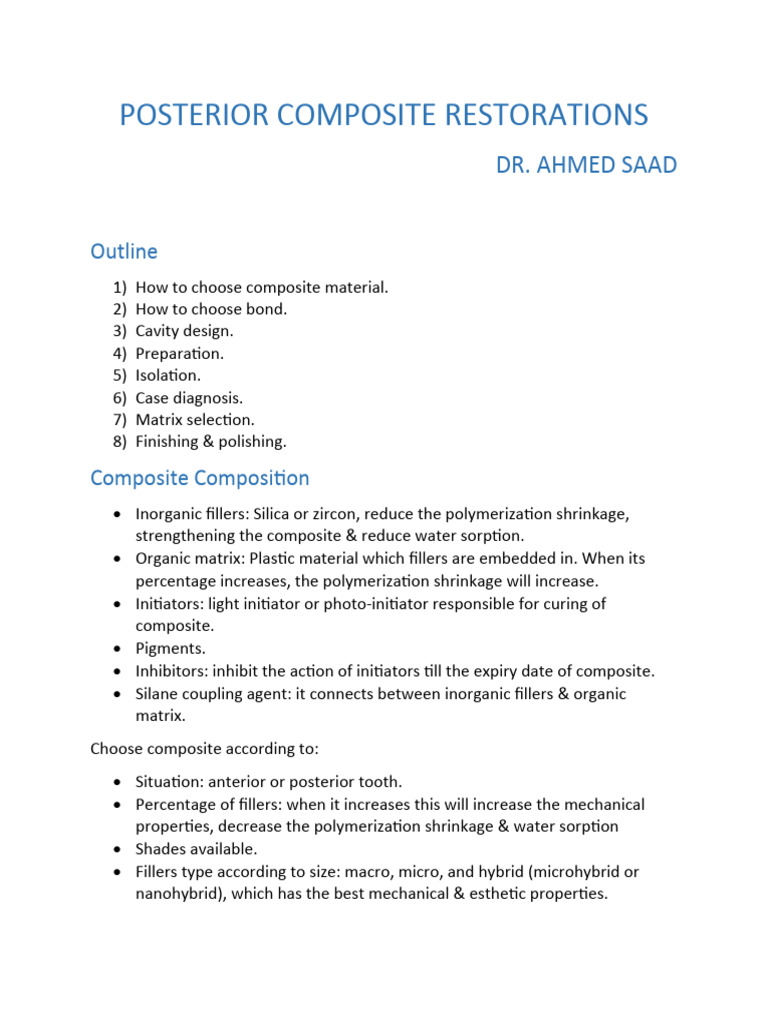 Posterior Composite Restorations Dr Ahmed Saad Pdf Tooth Enamel