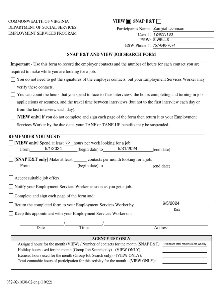 Zamiyah Johnson MAY Job Search Form 3 | PDF | Résumé | Employment