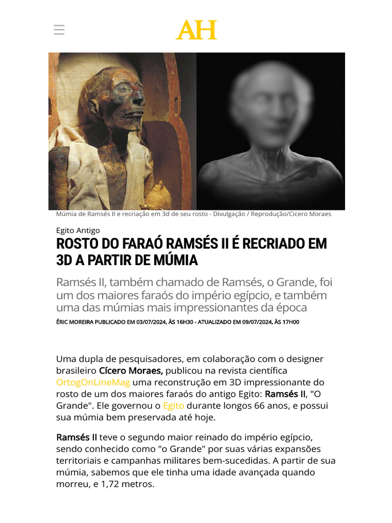 Rosto Do Faraó Ramsés II É Recriado em 3D A Partir de Múmia | PDF ...