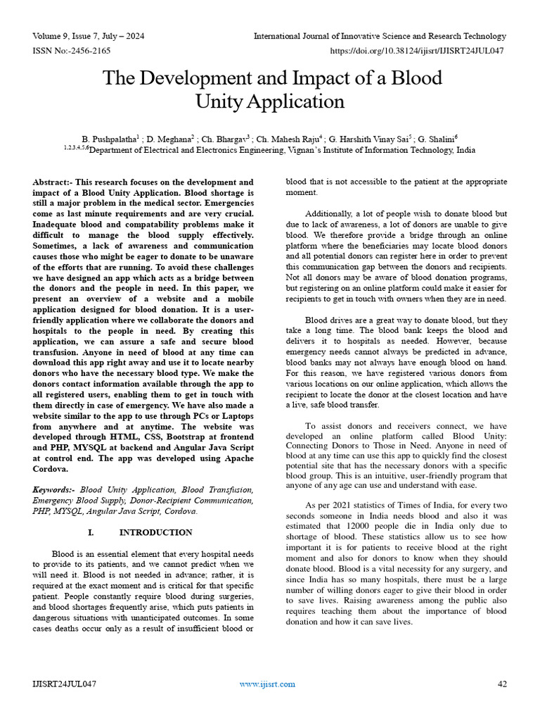 The Development and Impact of A Blood Unity Application | PDF | Blood ...