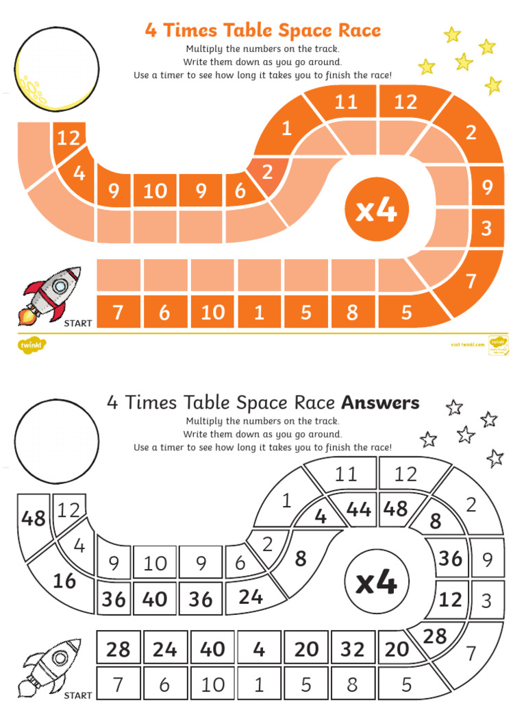 T N 5417 4 Times Table Space Race Activity Sheet Ver 1 | PDF