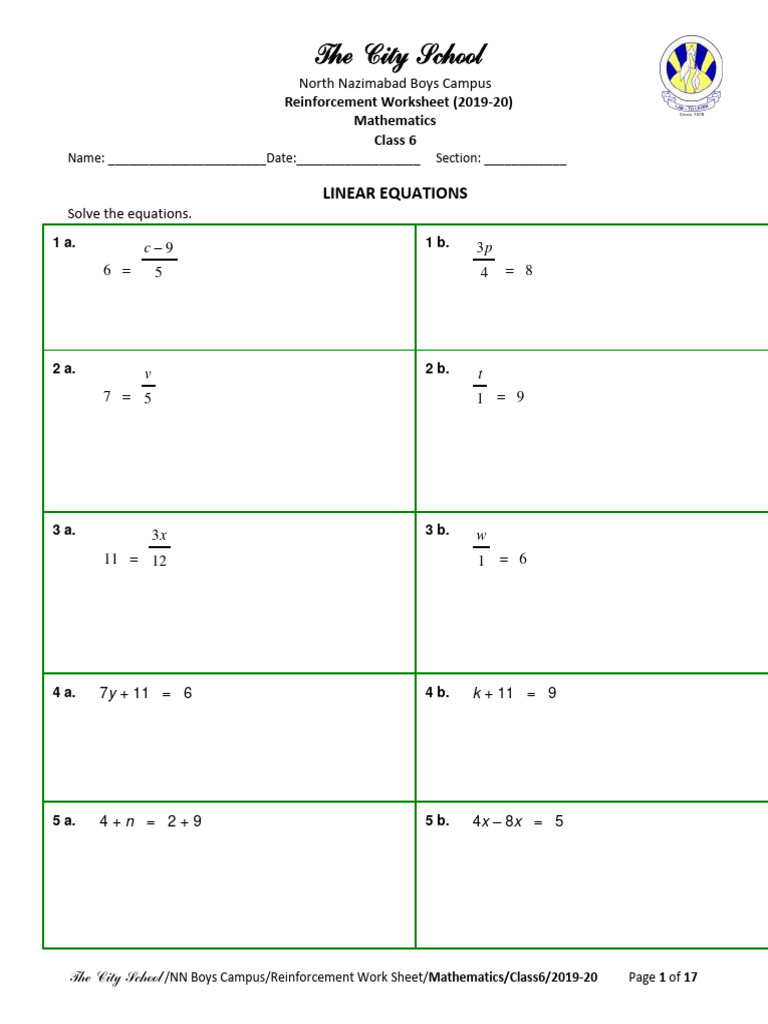 Mathematics - Reinforcement WKSH - 6 | PDF | Equations | Mathematics