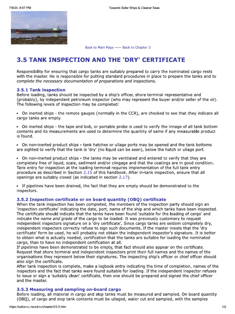 3-5 Tank Inspection and The Dry Certificate | PDF