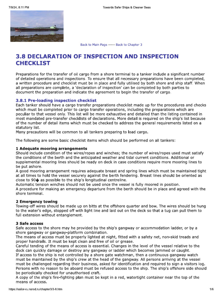 3-8 Declaration of Inspection and Inspection Checklist | PDF