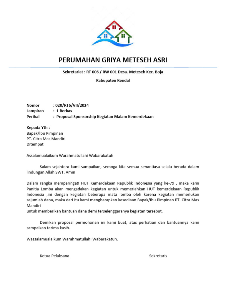Proposal 17 Agustus 2024 Perumahan Gma | PDF