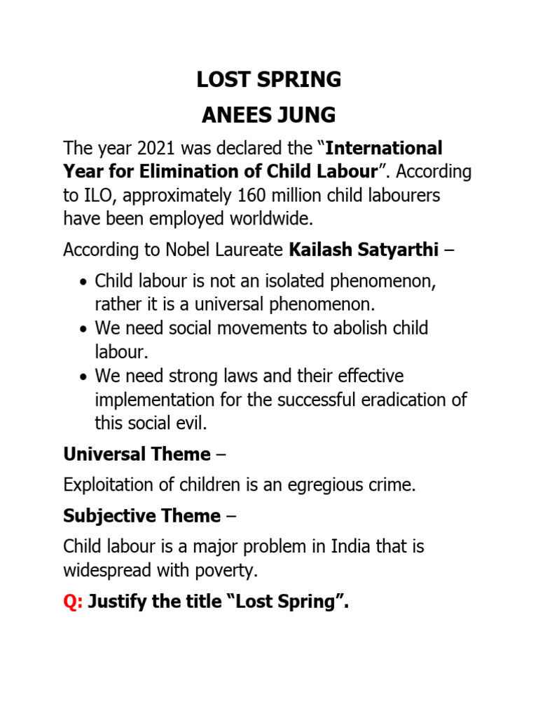 Lost Spring - Class Notes | PDF | Child Labour | Poverty