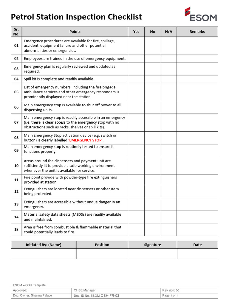 Petrol Station Inspection Chicklist | PDF