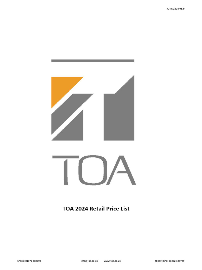Pricelist Toa Uk 2024 | PDF | Electronics | Audio Engineering