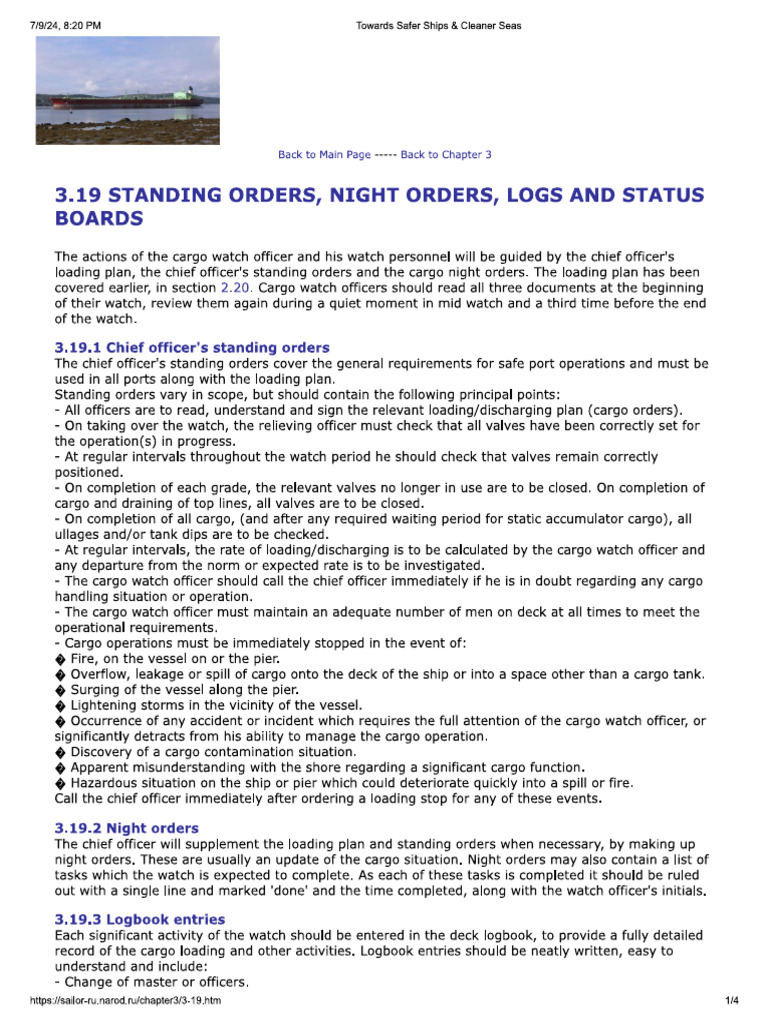 3-19 Standing Orders, Night Orders, Logs and Status Boards | PDF