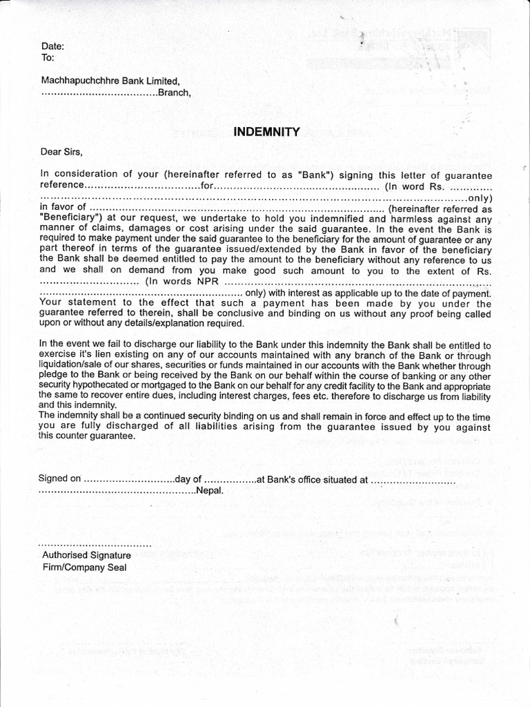 INDEMNITY | PDF | Guarantee | Indemnity