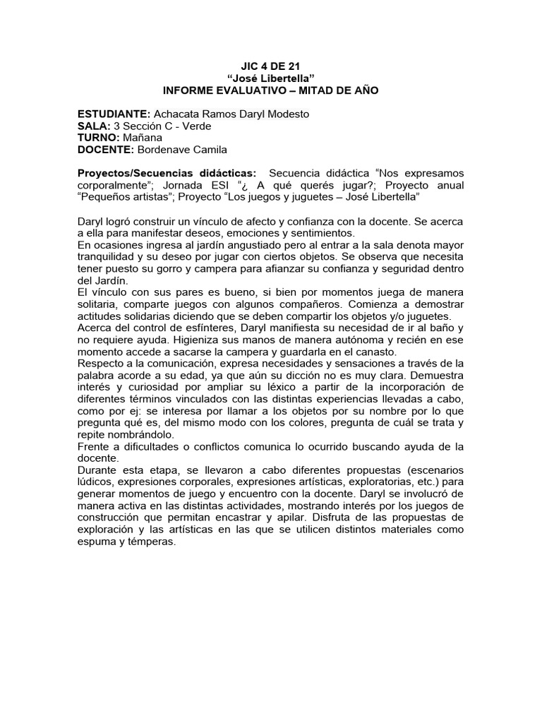 Informe Evaluativo Daryl Ramos | PDF