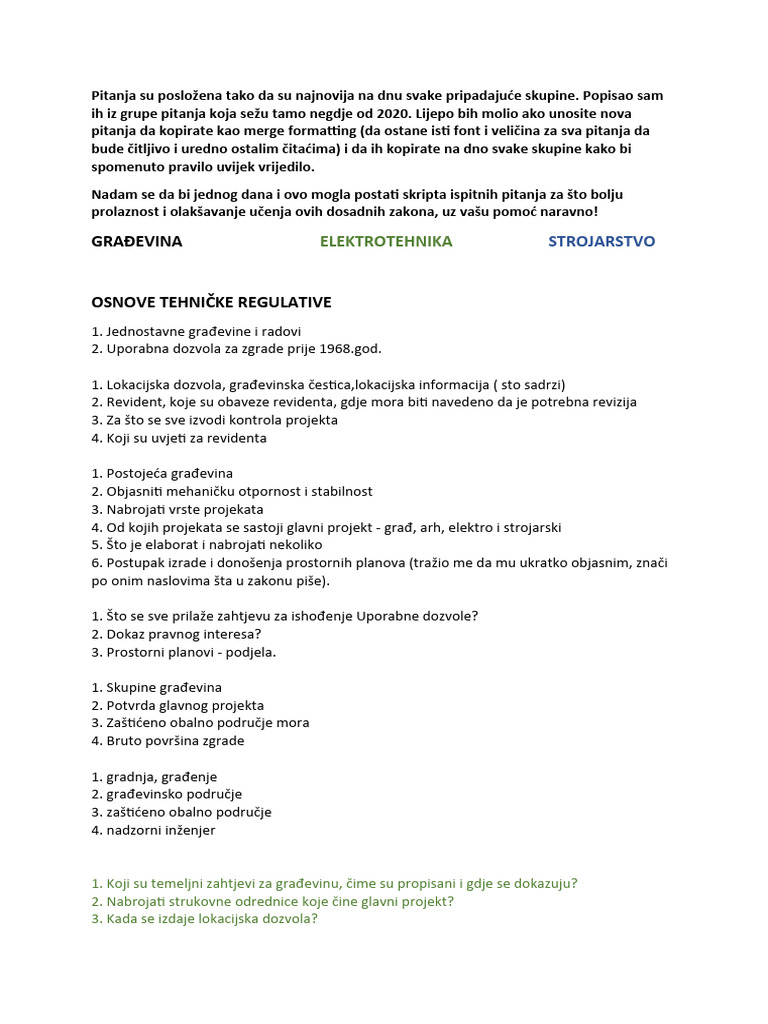 Ispitna Pitanja Za Stručni Ispit 2020-2024 | PDF