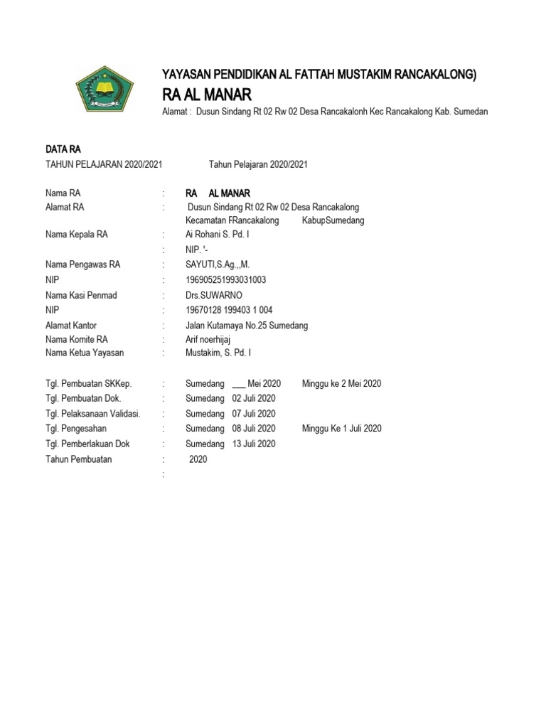 1c. CONTOH DOK. KTSP RA TH 2020-2021 (1) - 1 | PDF