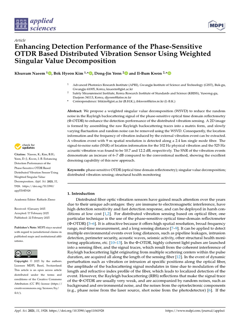 2021 Enhancing Detection Performance Of The Phase Sensitive Otdr Based Distributed Vibration