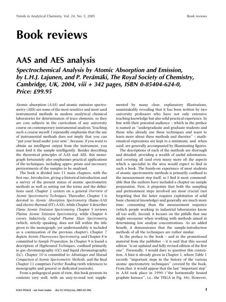 Book Reviews: AAS and AES Analysis | PDF | Atomic Absorption ...