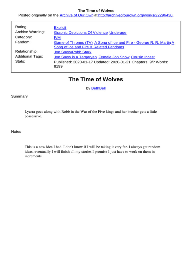 The Time of Wolves | PDF | A Song Of Ice And Fire