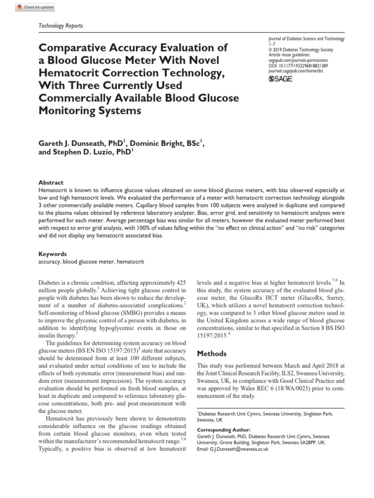 Comparative Accuracy Evaluation Of Hct With Bgms Pdf Diabetes