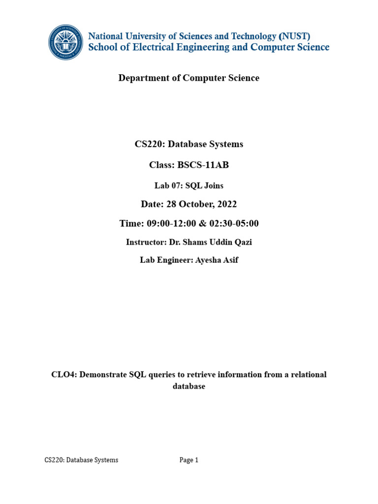 Lab 07 Sol | PDF | Databases | Sql