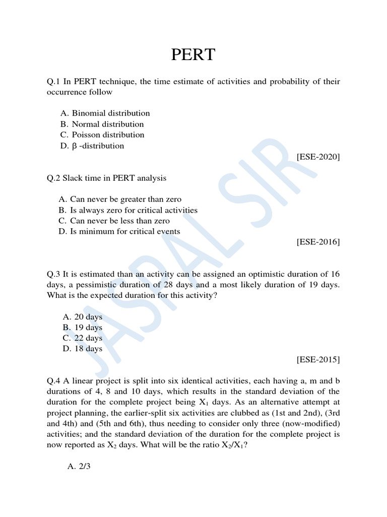 Pert Questions | PDF | Statistical Theory | Applied Mathematics