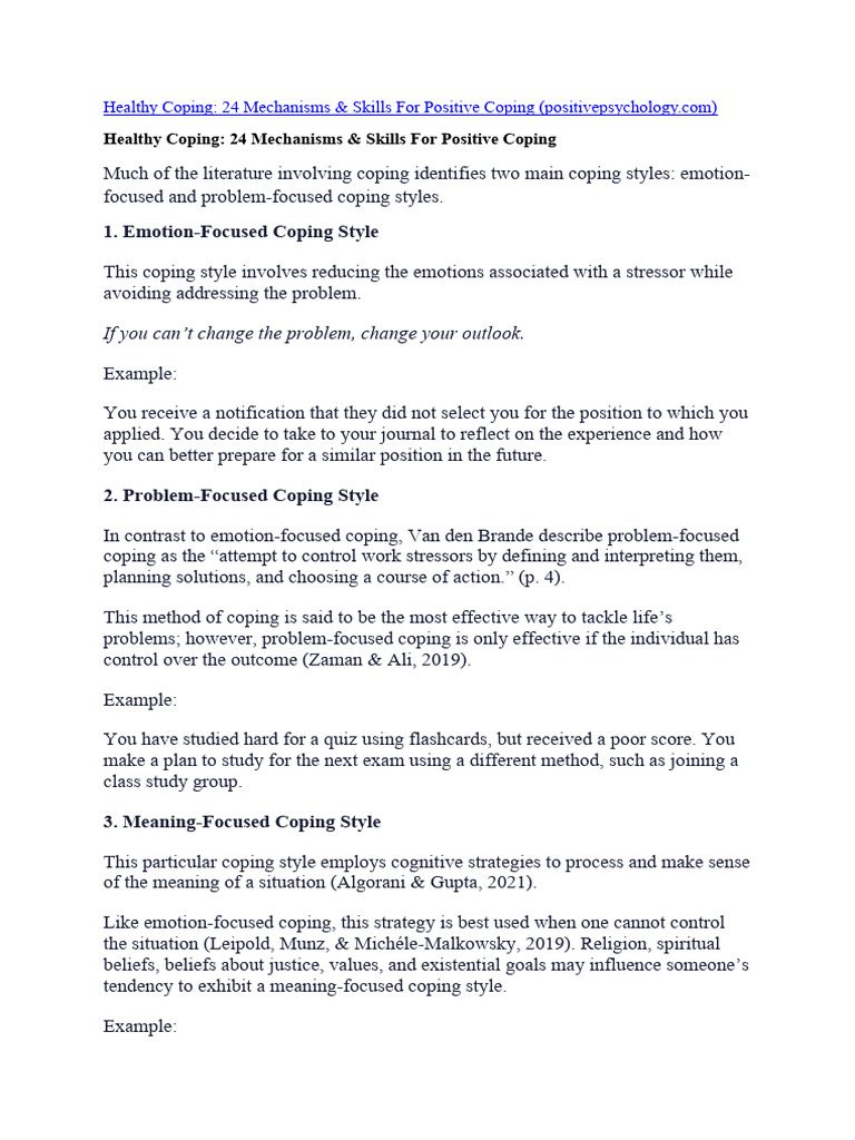 Mechanisms & Skills For Positive Coping | PDF | Stress (Biology ...