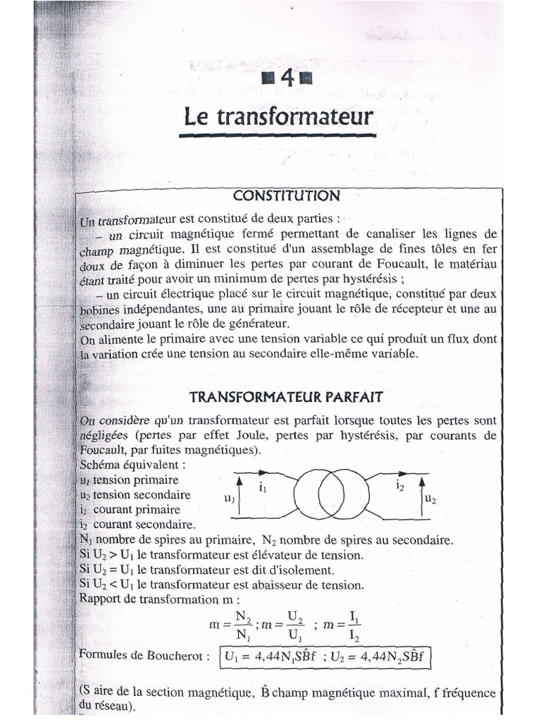 Résumé de Cours + TD - Transformateur Monophasé | PDF