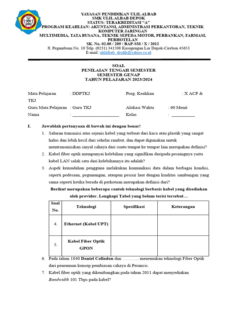 Format Soal Pts 2024 | PDF | Sains & Matematika
