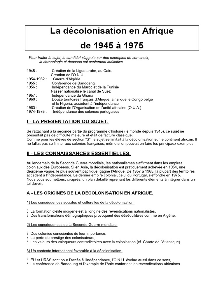 La décolonisation en Afrique (1945-1975) | PDF | Décolonisation | Afrique