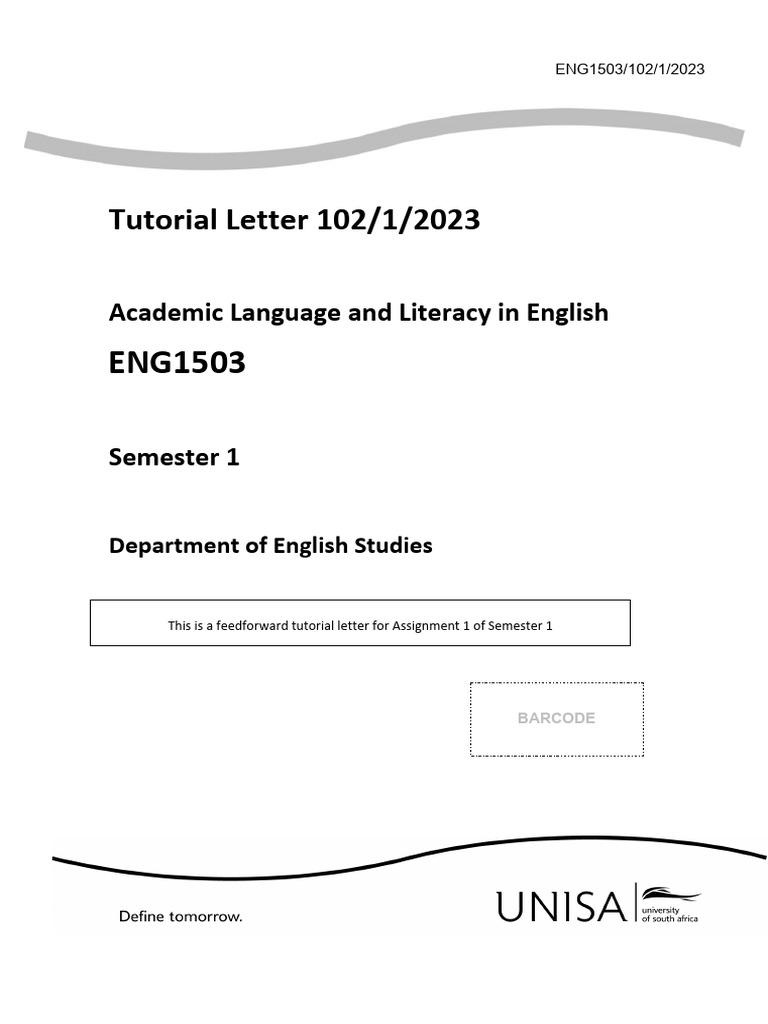 Assignment 01 Feedforward Tutorial Letter | PDF | Citation | Paragraph
