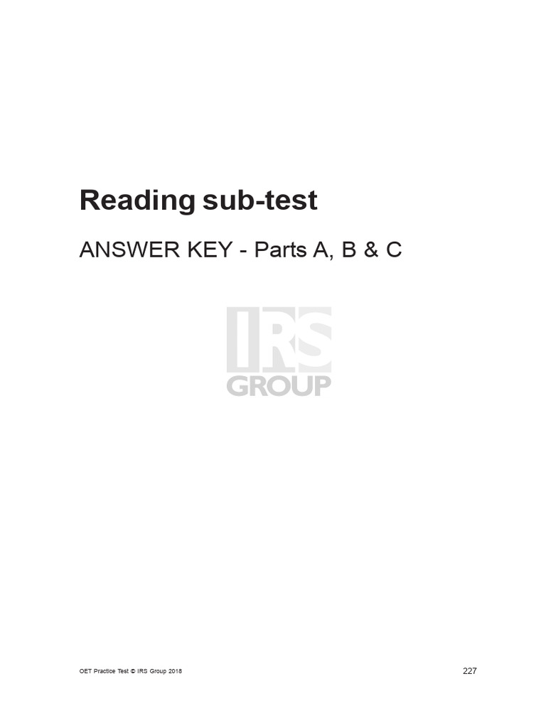 OET Reading Test Answer Key 2018 | PDF | Tuberculosis | Infection