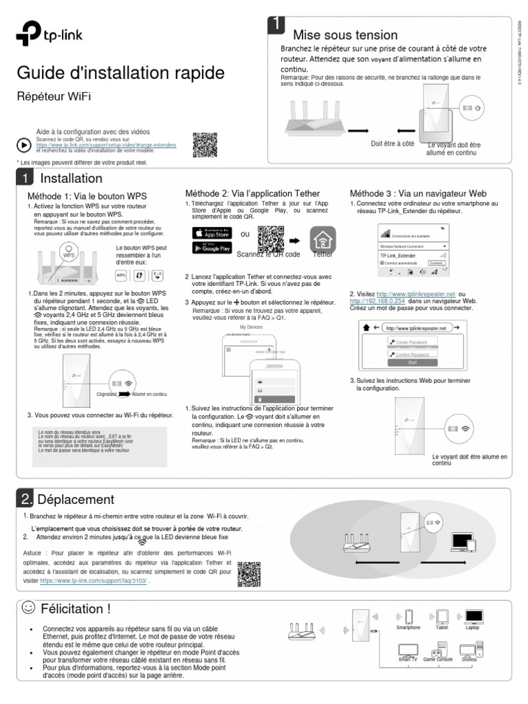 Installation rapide du répéteur TP-Link | PDF | Application | Wi-Fi