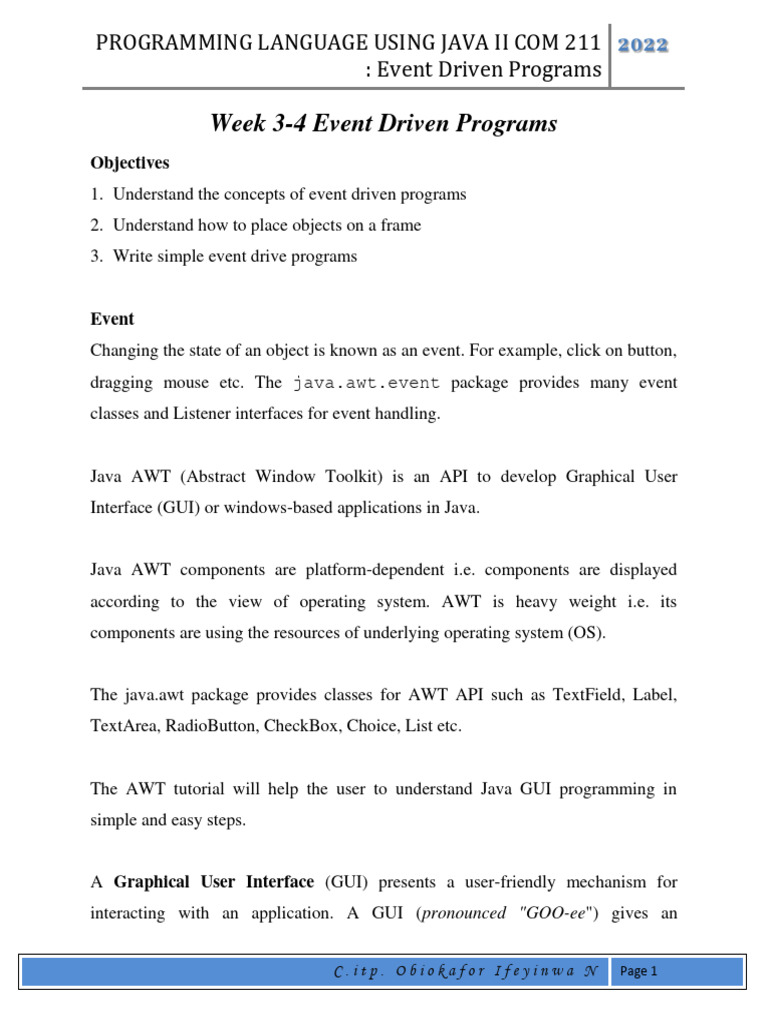 Week2 4eventdrivenprograms Pdf Class Computer Programming Method Computer Programming