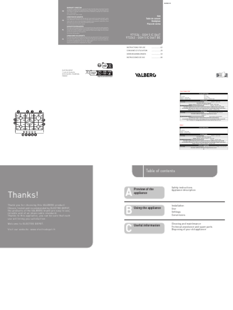 Plaque de Cuisson 5 Feux Gaz VALBERG GGH 5 IC 066T | PDF | Ac Power Plugs And Sockets | Pipe ...