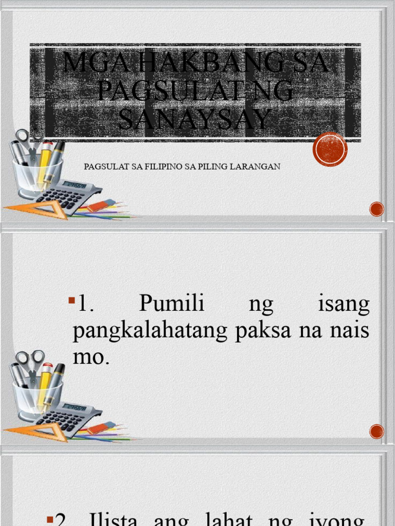 Grade 12 - Aralin - 3.1 Hakbang Sa Pagsulat NG Sanaysay | PDF