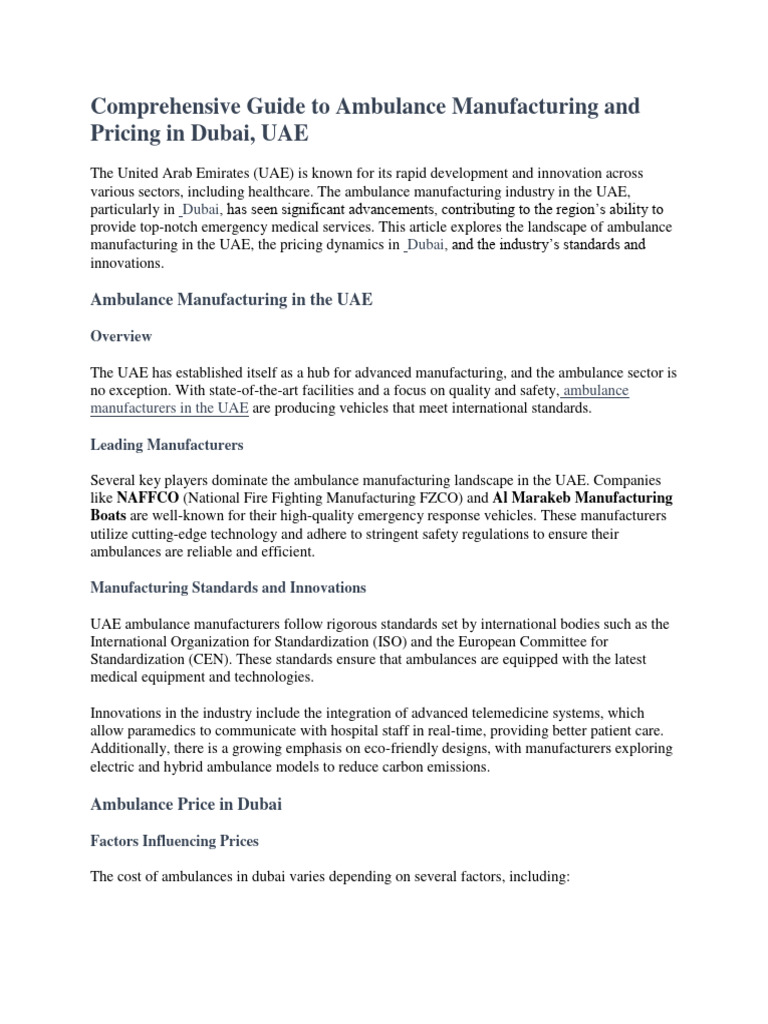 Ambulance Manufacturing and Pricing in Dubai | PDF | Ambulance | United ...