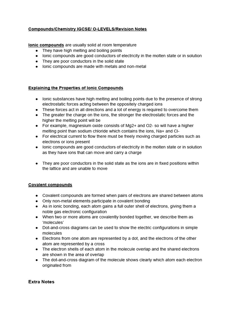 Compounds Chemistry IGCSE O LEVELS Revision Notes | PDF